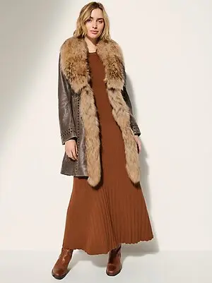 Overland Felicity Lambskin Leather Coat With Asiatic Raccoon Fur Trim