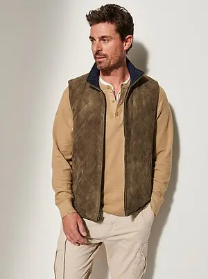 Overland Cole Reversible Suede Leather Vest - Olive/navy