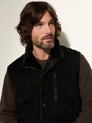 Overland August Suede Leather Vest With Shearling Lining