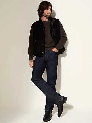 Overland August Suede Leather Vest With Shearling Lining