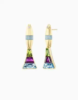 EMILY P. WHEELER Fish Earrings With Peridot, Garnet, Aquamarine, And Diamond Accents In 18k Yellow Gold - One-color
