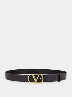 Valentino Garavani Vlogo Signature Belt In Shiny Calfskin - Black
