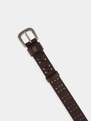 Valentino Garavani Mini Vlogo Signature Perforated Leather Belt - Brown