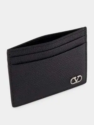 Valentino Garavani Vlogo Signature Grainy Calfskin Cardholder - Black