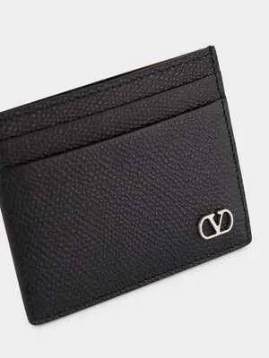 Valentino Garavani Vlogo Signature Grainy Calfskin Cardholder - Black