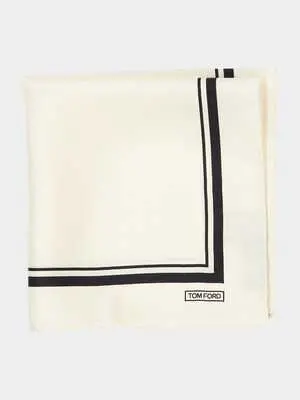 TOM FORD Off White Tonal Frame Silk Pocket Square - Cream