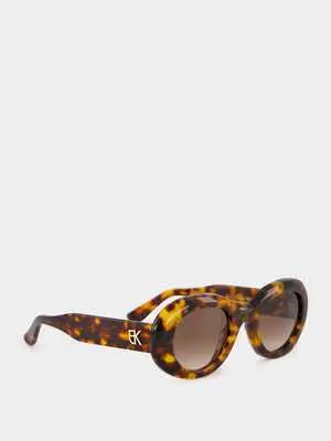 EMMANUELLE KHANH Tortoiseshell Oval Acetate Sunglasses