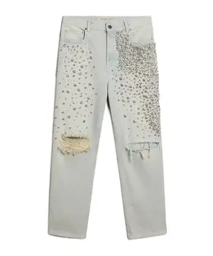 GOLDEN GOOSE Embellished Distressed Jeans - Gray