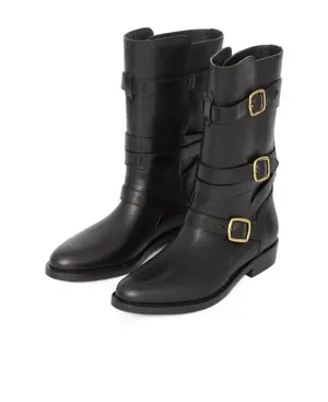 Celine Lyra Triple Buckle Boots In Calfskin