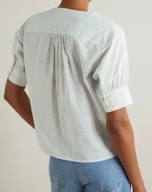 FRAME Striped V-neck Shirt With Pleated Cuffs