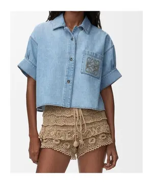 Loewe Cropped Logo Pocket Top - Blue