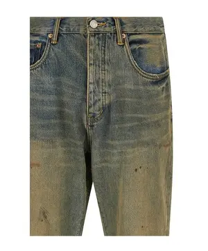 PURPLE BRAND Dirty Oil Repair Straight Leg Jeans