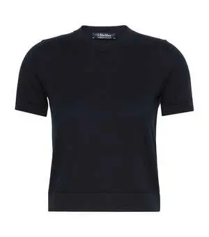 Max Mara Cotton-cashmere-silk Short-sleeve Sweater - Navy
