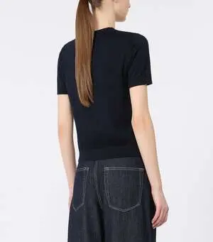 Max Mara Cotton-cashmere-silk Short-sleeve Sweater - Navy