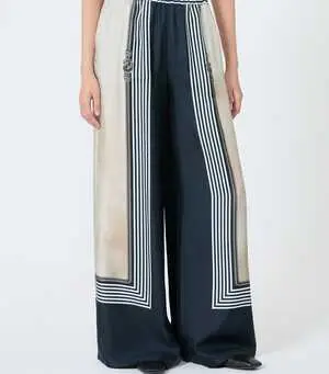 Max Mara Printed Silk Wide-leg Trousers - Navy