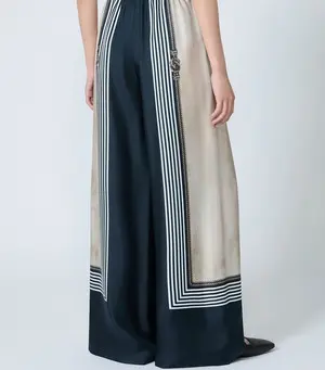 Max Mara Printed Silk Wide-leg Trousers - Navy