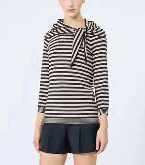 Max Mara Striped T-shirt With Detachable Scarf - Grey