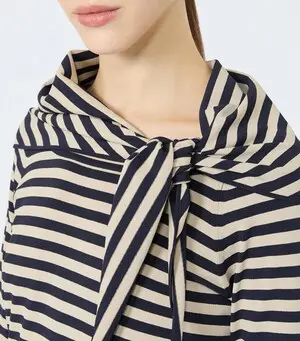 Max Mara Striped T-shirt With Detachable Scarf - Grey