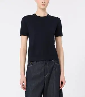 Max Mara Short Sleeve Cotton-cashmere-silk Sweater - Navy