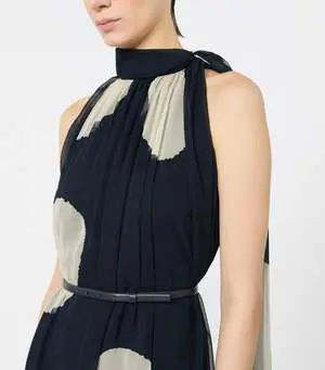 Max Mara Silk Polka Dot Belted Maxi Dress