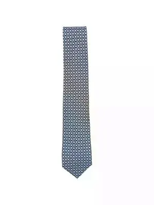 FERRAGAMO Gancini Floral-print Neck Tie - Blue