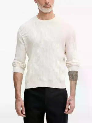 Armani Exchange Ribbed Knit Crew Neck Sweater - Neutrals