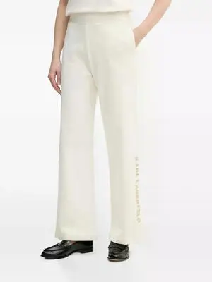 Karl Lagerfeld Logo Embroidered Wide-leg Trousers - Neutrals