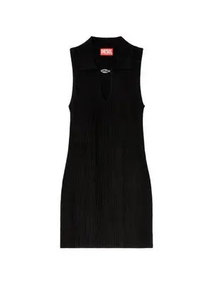 DIESEL® Rib-knitted Mini Dress With Oval D Plaque - Black