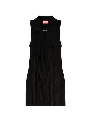 DIESEL® Rib-knitted Mini Dress With Oval D Plaque - Black