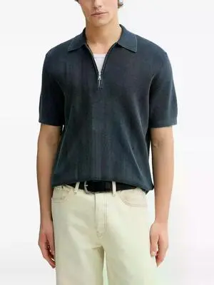 Marc O'polo Ribbed-knit Zip-fastening Polo Shirt - Blue