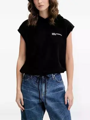 Karl Lagerfeld Logo Print Drawstring Hoodie - Black