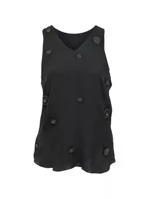 Adam Lippes Beaded Floral Embroidered Sleeveless Top - Black