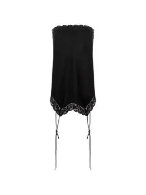 SEEN USERS Name Shifted Slip Lace-trim Top - Black