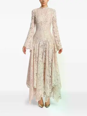 MIAU BY CLARA ROTESCU Capri Lace Flared-sleeve Asymmetric Dress
