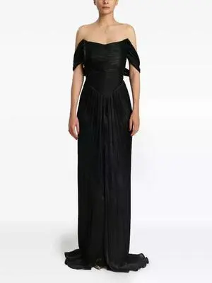 MIAU BY CLARA ROTESCU Athena Pleated Off-shoulder Maxi Dress - Black