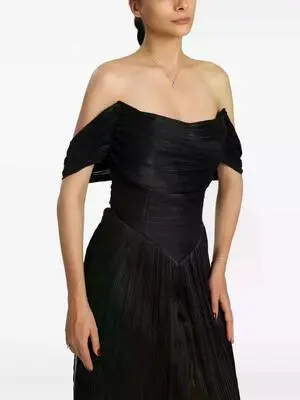 MIAU BY CLARA ROTESCU Athena Pleated Off-shoulder Maxi Dress