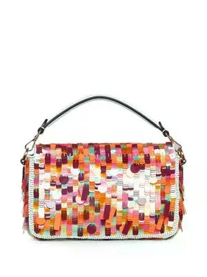 Fendi Sequin-embellished Leather Shoulder Bag - Orange
