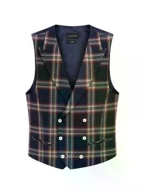 RAMON SANJURJO Check-pattern Double-breasted Waistcoat - Blue