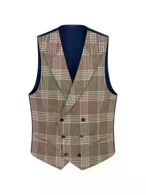 RAMON SANJURJO Check-pattern Double-breasted Waistcoat - Brown