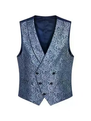 LUIGI BIANCHI MANTOVA Paisley Jacquard Double-breasted Waistcoat - Blue