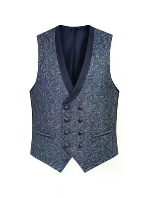 RAMON SANJURJO Paisley Pattern Double-breasted Waistcoat - Blue