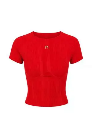 MARINE SERRE Ribbed Knit Top With Moon Plaque - Red