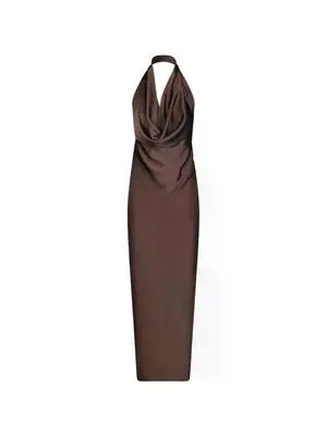 BLANCA VITA Cowl Neck Halter Midi Dress - Brown