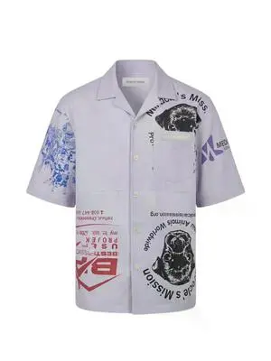 MARINE SERRE Graphic Print Bowling Shirt - Blue