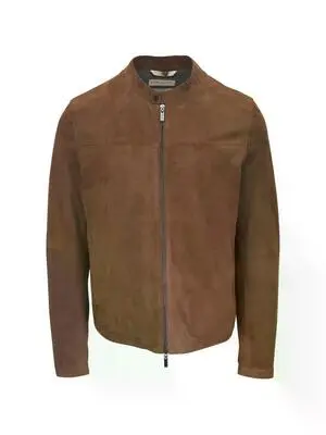 GIMO'S ITALIANA Zip-up Band Collar Jacket - Brown