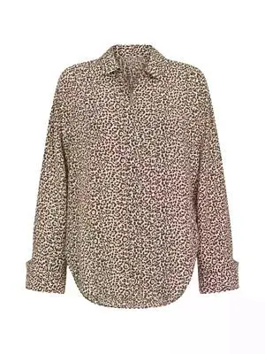 ODEEH Leopard Print Long Sleeve Shirt - Brown