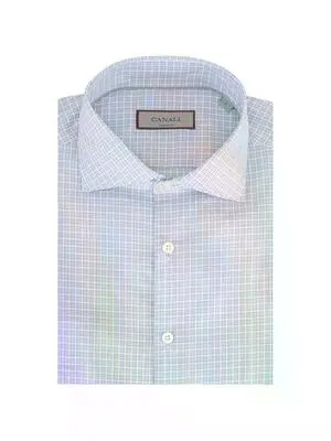 Canali Check-pattern Button-down Cotton Shirt - Blue