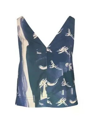 ODEEH Sleeveless V-neck Cotton Blouse