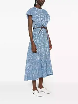ODEEH Braided Belt Flutter-sleeve Dress