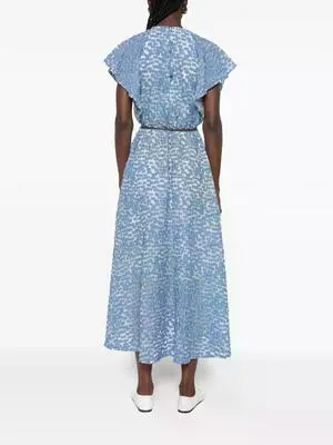 ODEEH Braided Belt Flutter-sleeve Dress
